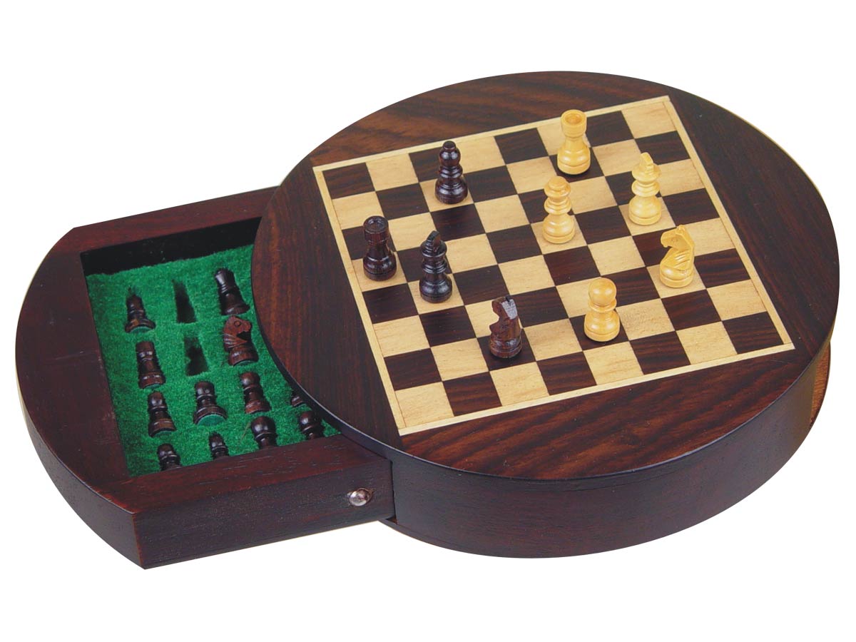 Wood Magnetic Chess Set 6" Round Shape with Drawer Rosewood/Maple ...