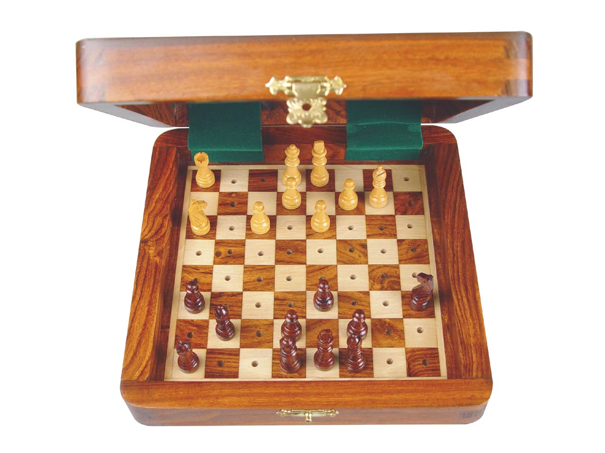 Pocket Pegged Chess Set Wooden Board Inside Golden Rosewood/Maple 5"x5 ...