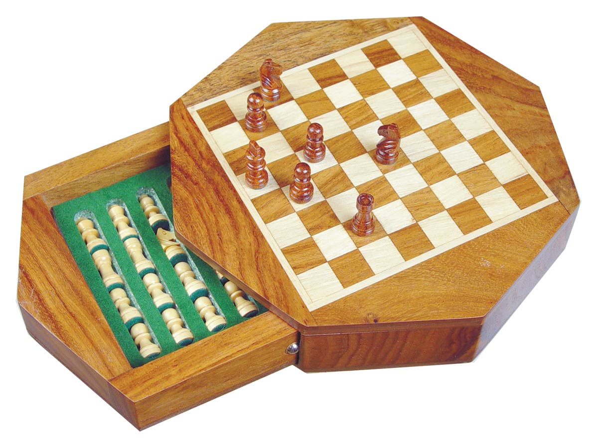 Wood Magnetic Chess Set 6" Octagonal Shape with Drawer Golden Rosewood ...