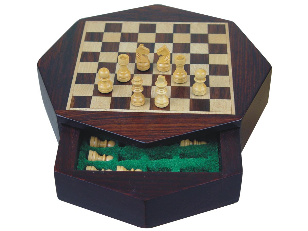 Wood Magnetic Chess Set 6" Octagonal Shape with Drawer Rosewood/Maple ...