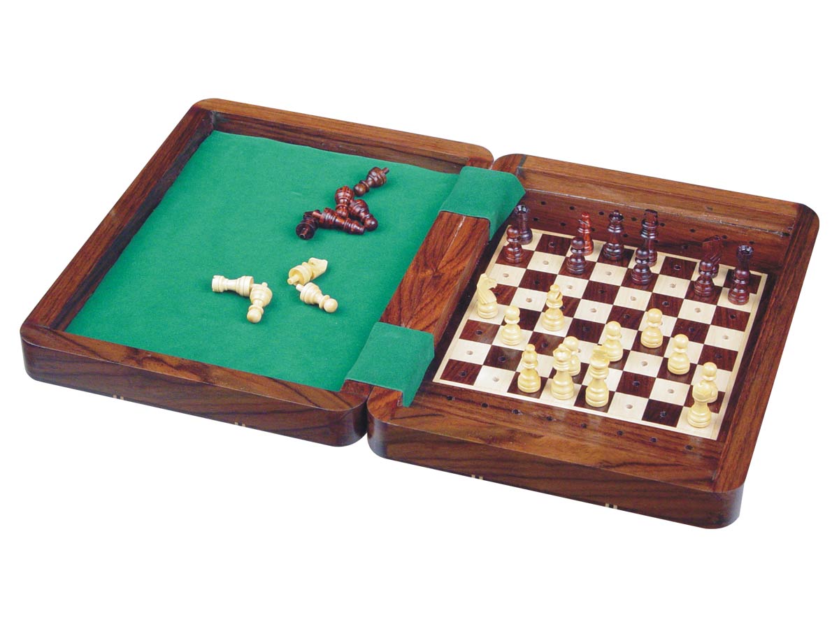 Travel Pegged Chess Set Inlaid Wood Top Board Inside Rosewood/Maple 8 ...