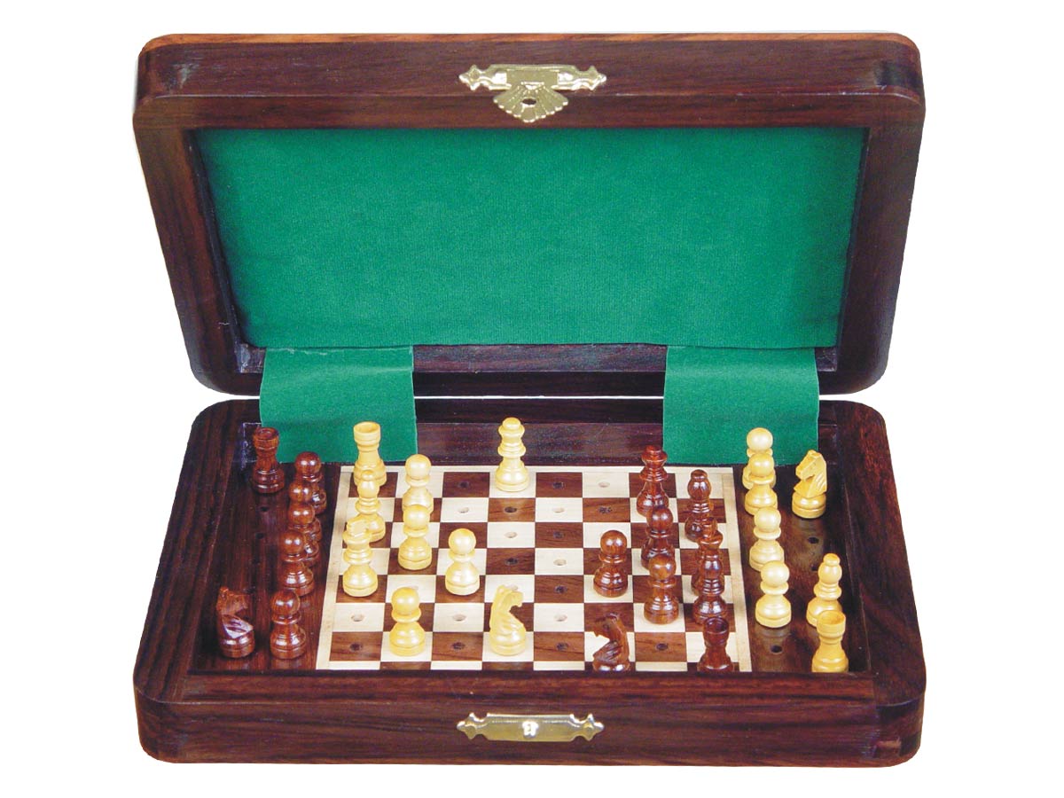 Travel Pegged Chess Set Inlaid Wood Top Board Inside Rosewood/Maple 7 ...