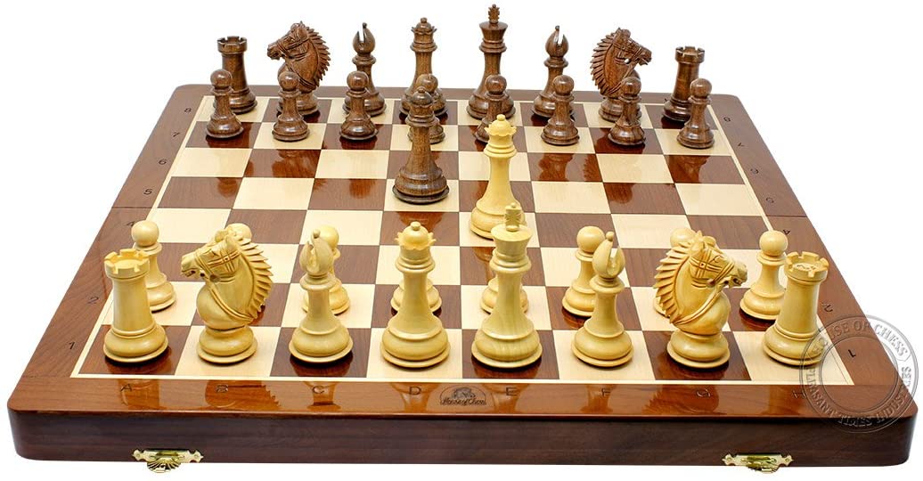 Rio Staunton Biggie Knight Acacia Wood 4" Chess Set - 21" Folding Ches ...
