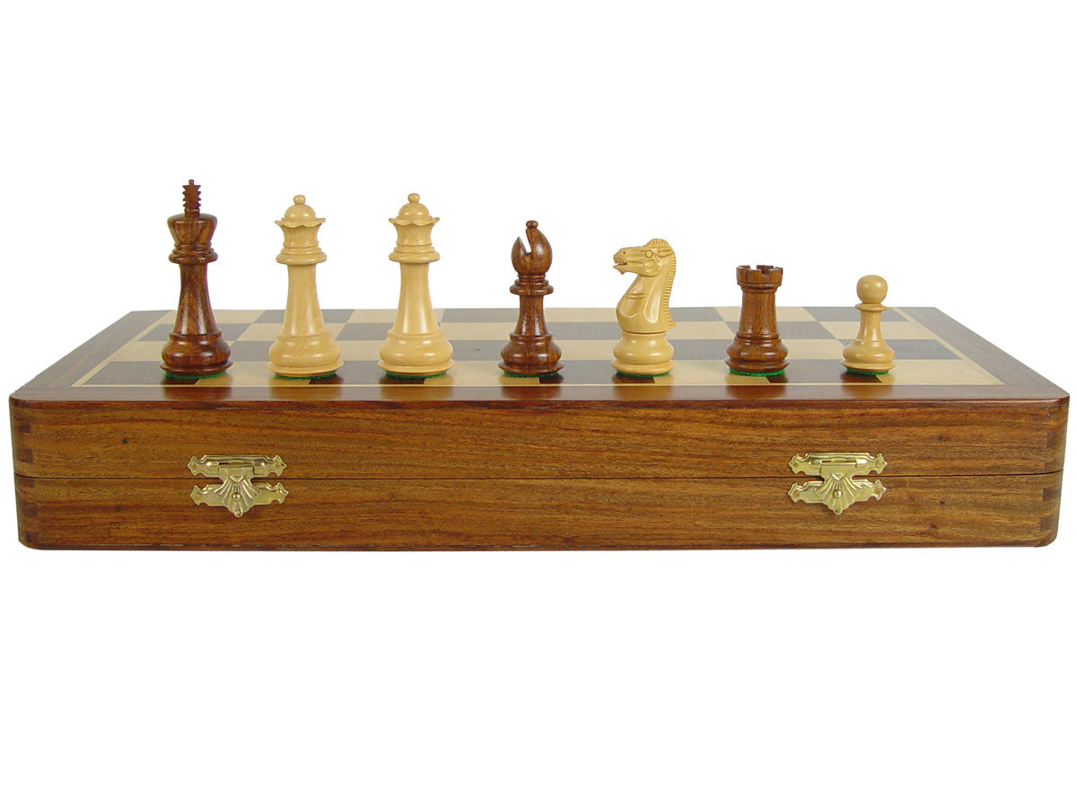 Folding Chess Set Regal Staunton 3-1/2" & 16" Board with Box Golden Ro ...