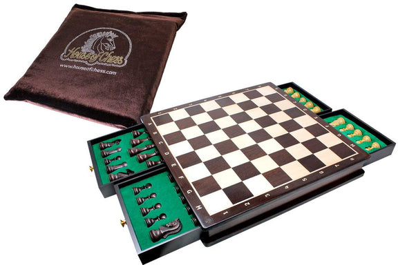 15" Chess Board/Drawer + 3" Galaxy Staunton Chess Set Rosewood/Boxwood ...