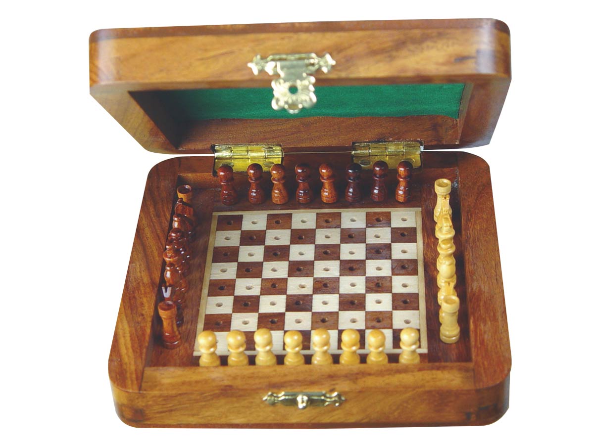 Wooden Pegged Chess Set with Extra Standing Space for Pegs in Golden R ...