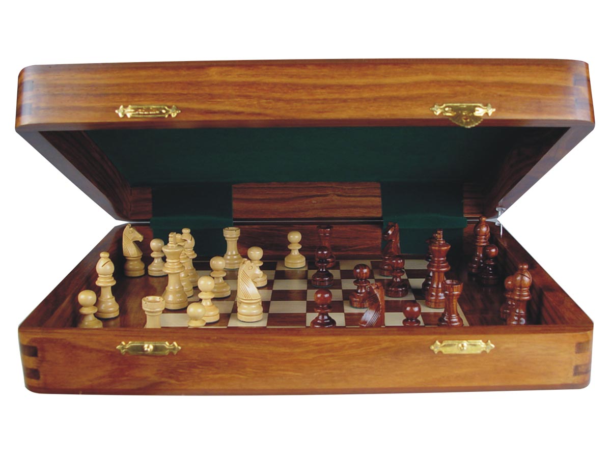 Wood Travel Chess Set Magnetic Board Inside 12"x10" Golden Rosewood/Ma ...