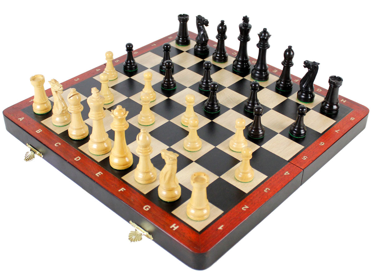 Ebony Wood Folding 16" Chess Board with inlaid Blood Wood border & Alg ...