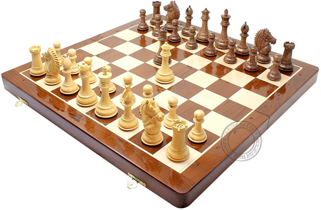 Rio Staunton Biggie Knight Acacia Wood 4" Chess Set - 21" Folding Ches ...