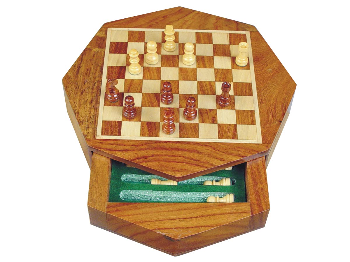 Wood Magnetic Chess Set 6" Octagonal Shape with Drawer Golden Rosewood ...