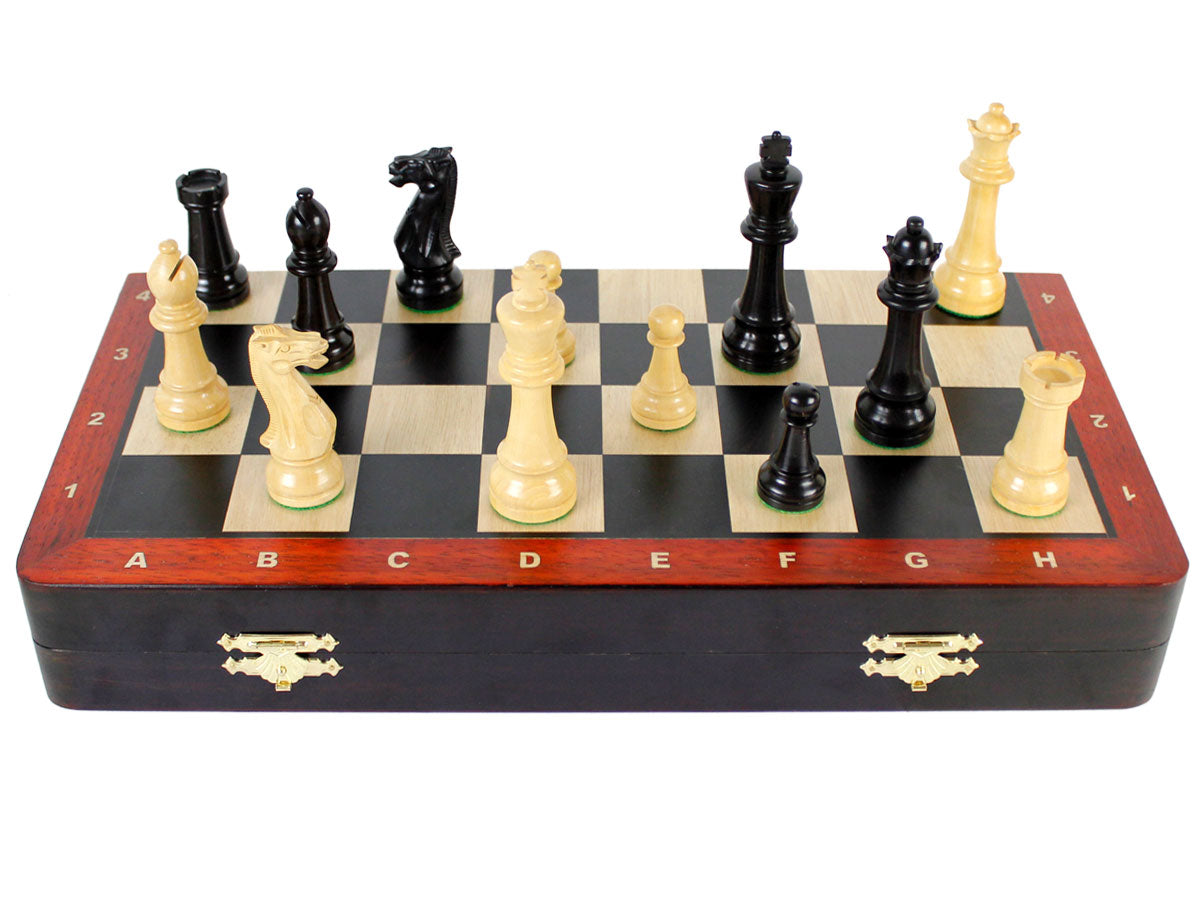 Ebony Wood Folding 16" Chess Board with inlaid Blood Wood border & Alg ...
