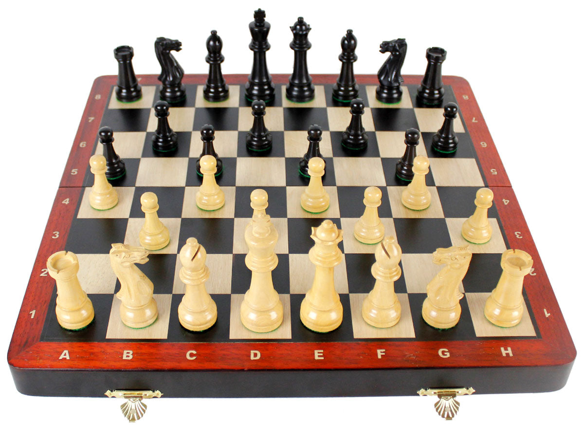 Ebony Wood Folding 16" Chess Board with inlaid Blood Wood border & Alg ...