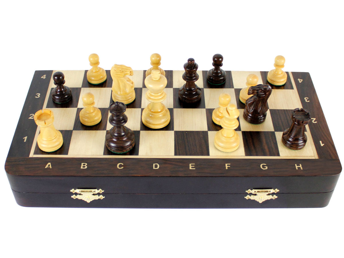 Wooden Chess Set Folding 13" Board + Broad Base Weighted Pieces with 2 ...