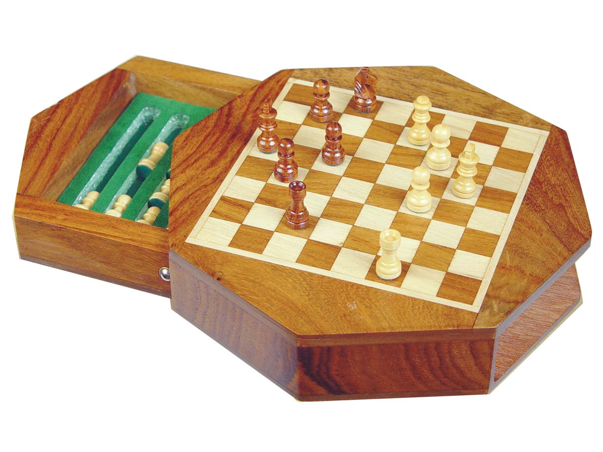Wood Magnetic Chess Set 6" Octagonal Shape with Drawer Golden Rosewood ...