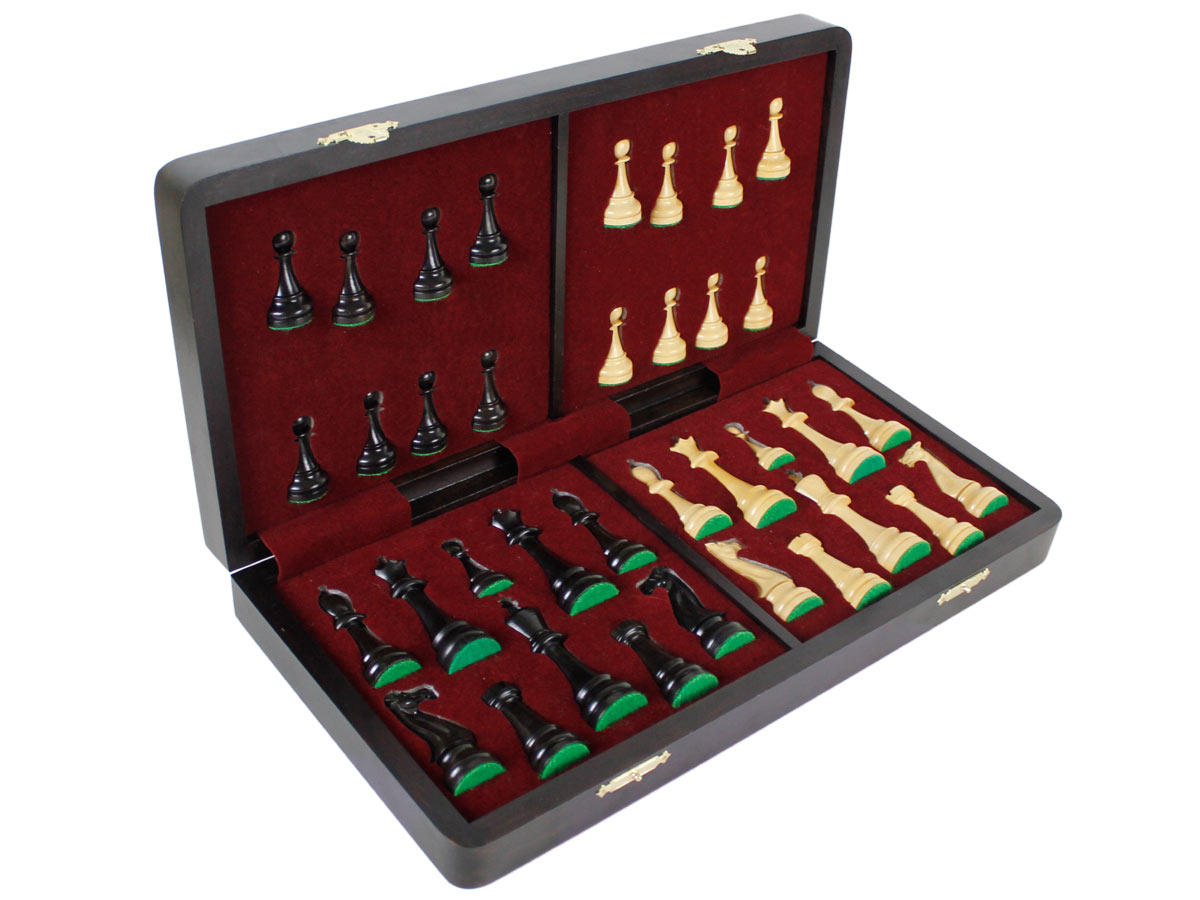 Ebony Wood Folding 16" Chess Board with inlaid Blood Wood border & Alg ...